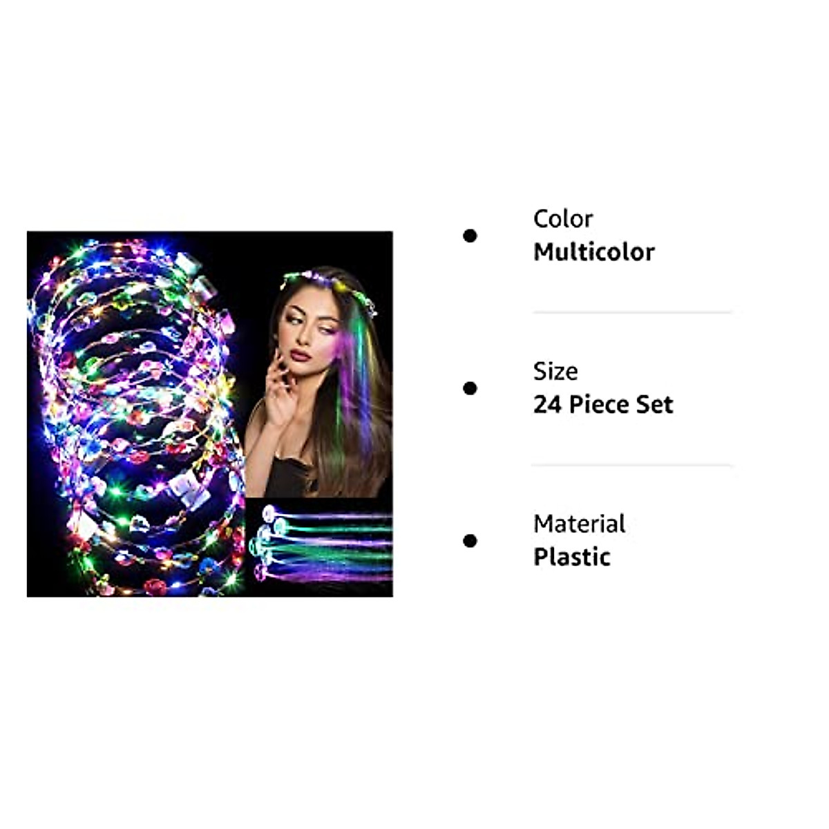 Janinka LED Flower Crown Headband and Lights Hair Sets, 24 Pieces, Women's Costume Headwear, Glow in the Dark for Wedding, Christmas, Halloween