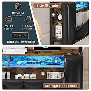 AOGLLATI Full Bed Frame with Hidden Storage Headboard,Metal Bed Frame Full Size with Charging Station and 2-Tier Storage Headboard, Full Bed with Led Lights and Metal Slats, No Box Spring Needed