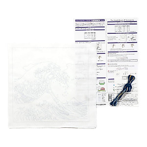 Olympus Sashiko Kit Including Cloth Pre-Printed a Pattern of Ukiyoe The Great Wave Kanagawa、Sashiko Needle、Sashiko Thread、Instractions in English