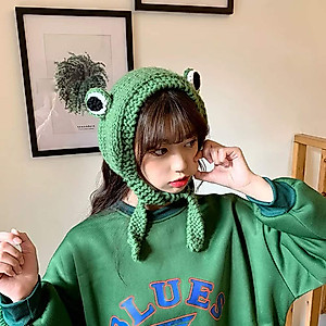 Cnorialy Frog Headband Hat Cute Crochet Knitted Headband Outdoors Big Eye Frog Cap Earflap Ear Protective