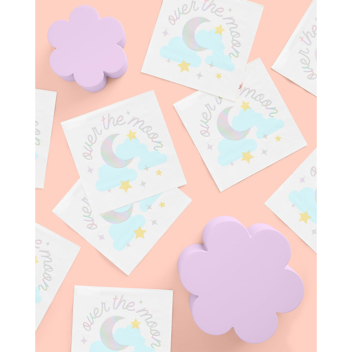 xo, Fetti Over the Moon Napkins - 3-ply, 50 pcs | Baby Shower Decoration, Kids Birthday Tablescape, Gender Reveal Party, Mom to Be Dinner Setting, Bday Decor