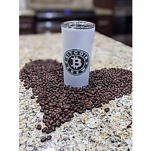 Crypto Coffee Tumbler | Bitcoin Brew Travel Mug | Stainless Steel | 20 oz | White