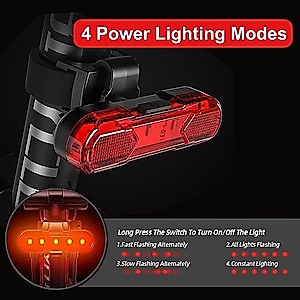 Kinizux USB Rechargeable LED Bike Tail Light 2 Pack, Bright Bicycle Rear Cycling Safety Flashlight, 330mah Lithium Battery Inside, 4 Light Mode Options Bike Lights for Night Riding for Adults (Red)