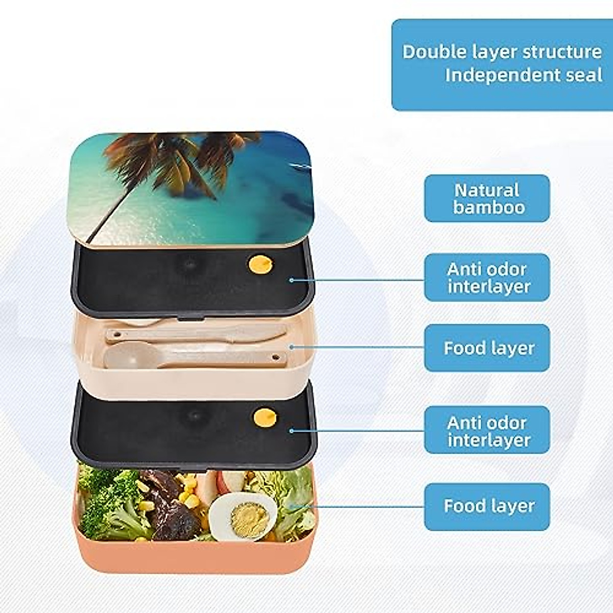 Beach Coconut Sunshine Adult Lunch Box, Bento Box, With Cutlery Set Of 3, 2 Compartments, Rectangular, Lunch Box For Adults