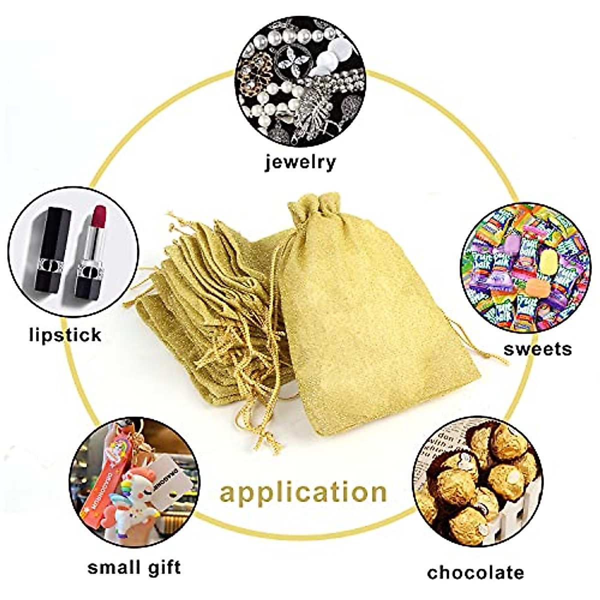 KIMOBER 16pcs Gold Gift Bags with Double Drawstrings,Glittery Jewelry Pouches Drawstring Bags for Christmas Wedding Party