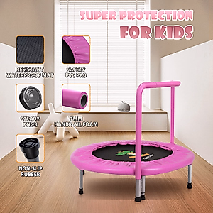 BCAN 36'' Mini Folding Ages 2 to 5 Toddler Trampoline with Handle for Kids, Two Ways to Assemble The Handle, Indoor/Garden Trampoline with Super Safe Padded Cover