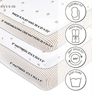 Pack and Play Sheet 2 Pack - Pack and Play Sheets Fitted with 100% Jersey Cotton - Pack N Play Mattress Sheets for Boys and Girls, Newborn Essentials (Pink Tulips & Stripes)