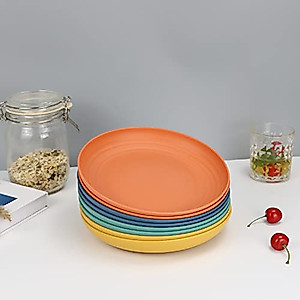 Homienly Deep Dinner Plates Set of 8 Alternative for Plastic Plates Microwave and Dishwasher Safe Wheat Straw Plates for Kitchen Unbreakable Kids Plates with 4 Colors (Classic Bright, 9 inch)