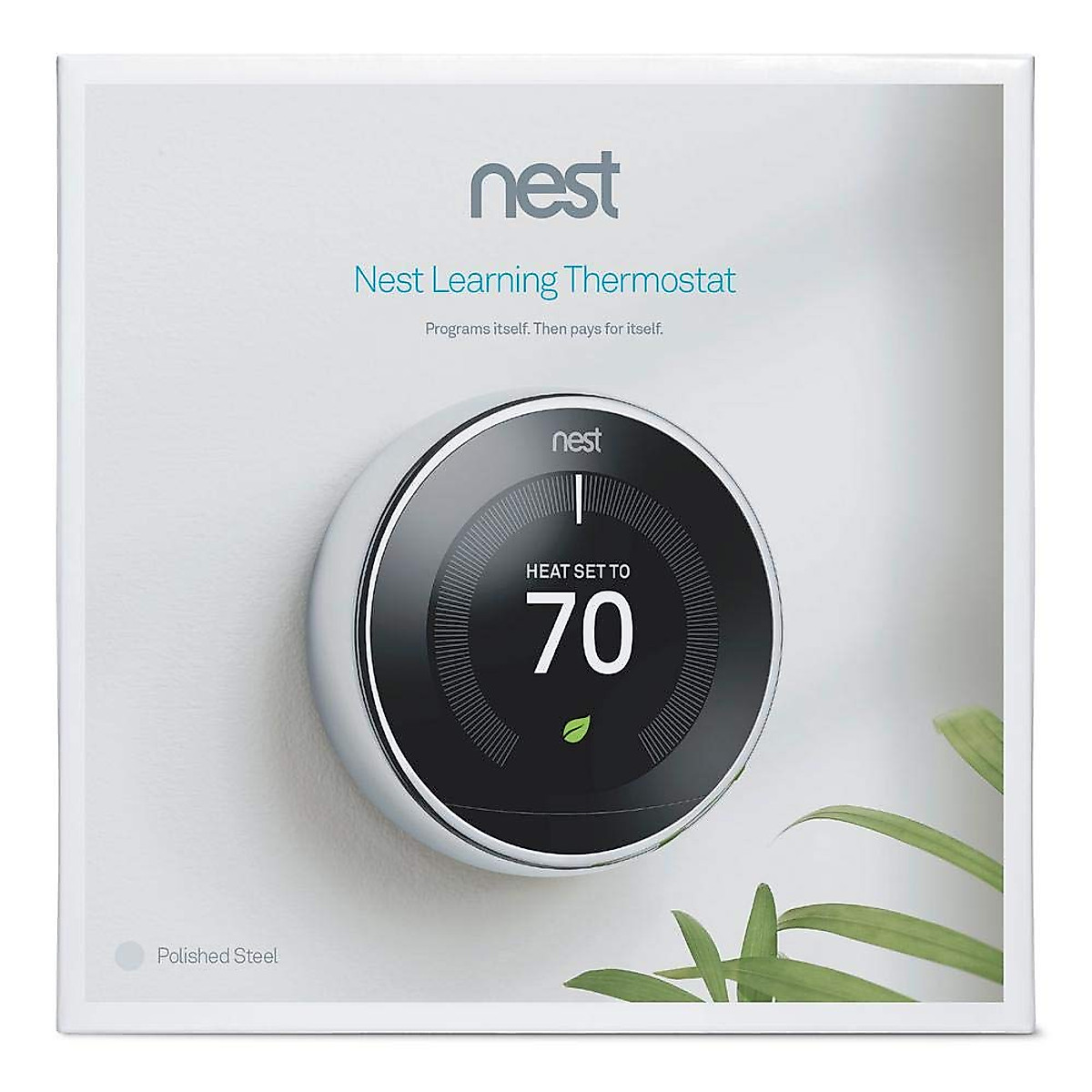 Google Nest T3019US Learning Thermostat 3rd Gen Smart Thermostat, Polished Steel Bundle with 2-Pack Deco Gear WiFi Smart Plug