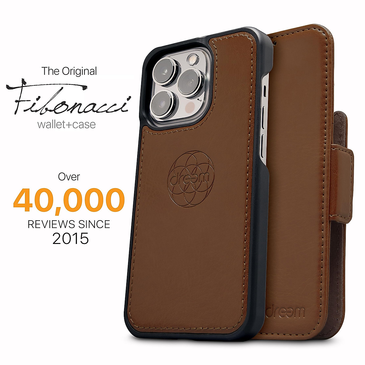 Dreem Fibonacci Wallet Case for iPhone 15 Pro Max | 2-in-1 Detachable Vegan Leather Cover with Built-in Kick-Stand, RFID Blocking Card Holder, MagSafe Compatible [Chocolate]