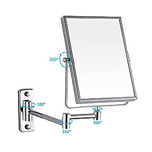 QiMH 3X Magnifying Wall Mounted Vanity Makeup Mirror | Rectangular 8x6 Inch with Extendable Arm | Polished Chrome Finish Double-Sided Swivel Mirror