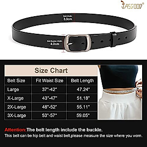 JASGOOD Plus Size Women Leather Belt Black Casual Waist Belt for Jeans Pants with Metal Pin Buckle(Black,Fit Waist Size 48&#039;&#039;-52&#039;&#039;)