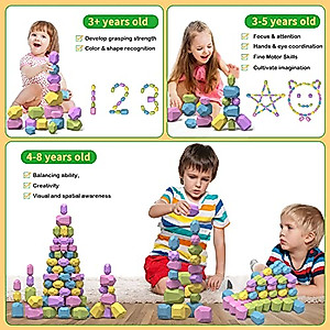 Rurvale Montessori Toys for 3 4 5 6 Years Old Boys and Girls,Wooden Stacking Blocks Rocks, Educational Learning Builing Blocks Sensory Toys for Kids Age 3-5, Preschool Gift