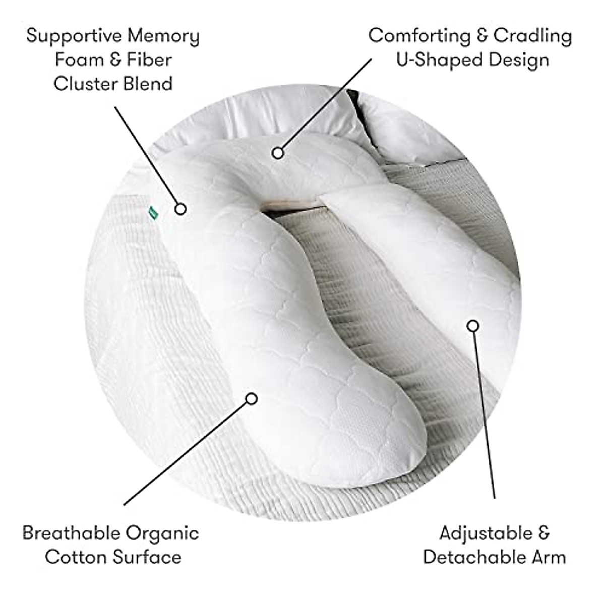Newton Baby Premium Pregnancy Maternity Pillow with Organic Cotton, 50% More Memory Foam and Fiber Clusters in The Core for Complete Support, U-Shaped with Removable Washable Cover