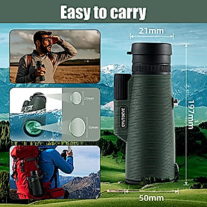 Monocular for Adults,12x50 HD Waterproof Minocular Telescope,FMC Green Film Roof Prism Design with Phone Holder Optic Instrument, High Powered Monoculars Gear for Men Gifts,for Huting, Bird Watching