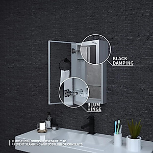 Liviza 12 in.W x 24 in.H Frameless Wall Recessed or Surface-Mount Bathroom Medicine Cabinet with Beveled Single Mirror, Built-in 3-Tier Glass Shelf, Copper-Free Silver Mirror, Silver Aluminum Frame