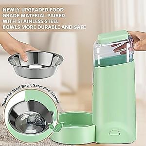 2 Pack Automatic Cat Feeder and Water Dispenser with Stainless Steel Dog Bowl Gravity Self Feeding for Small Medium Pets Puppy Kitten 1 Gallon x 2 (Green)
