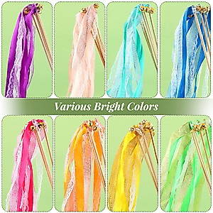 40 Pieces Ribbon Wedding Streamers with Bells, Lace Fairy Stick Wand Party Streamers Chromatic Silk Streamers for Party, Birthday and Holiday