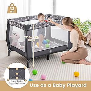 Costzon 3 in 1 Pack and Play with Bassinet, Portable Baby Playard with Changing Table, Bassinet, Music Box, Whirling Toys, Wheels/Brake, Large Basket, Bag, Foldable Travel Crib for Indoor Outdoor