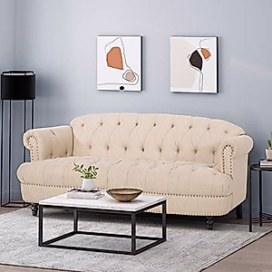 Christopher Knight Home Tracy Contemporary Deep Tufted Sofa with Nailhead Trim, Beige