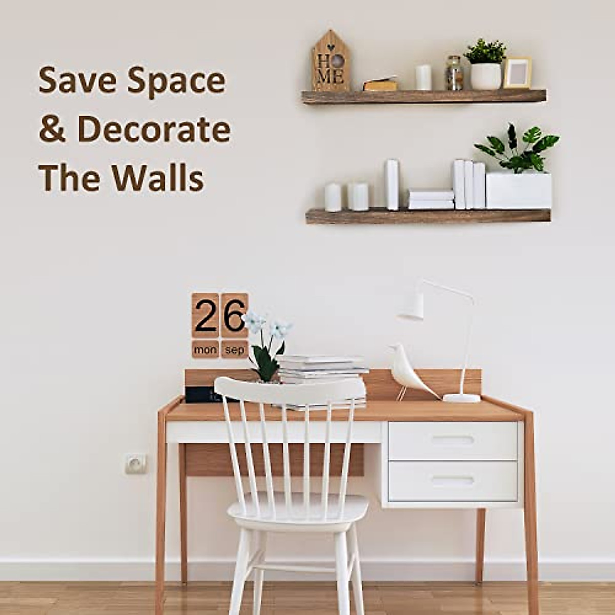 Floating Shelves for Wall Set of 2, Rustic , 24 Inch, Natural Dark Wood ,Farmhouse, Thick Floating Shelf for Bathroom, Bedroom, Kitchen, Living Room, Office