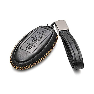 Vitodeco Leather Smart Key Fob Case Compatible with Nissan Versa, Sentra, Altima, Maxima, Rogue 2007-2022 (4 Buttons, Black)
