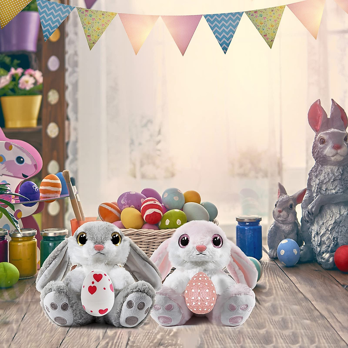 Nleio Bunny Stuffed Animal, 8.5" Plush Bunny Rabbit Stuffed Animals with Floppy Ears, Cuddly Soft Plush Toys Huggable & Washable, Easter Birthday Gift for Babies Toddlers Kids Boys Girls (Pink)