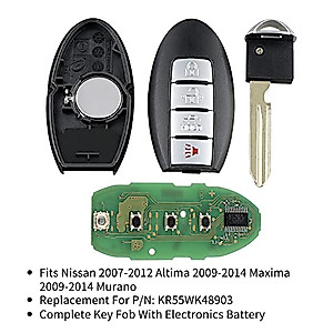 Car Smart Key Fob Replacement Fits for Nissan Altima 2007-2012 /Nissan Maxima 2009-2014 FCC ID: KR55WK48903