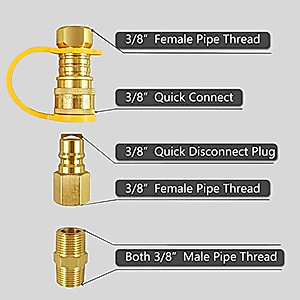 Xastro 3/8 Inch Natural Gas Quick Connect Fittings LP Gas Propane Hose Quick Disconnect Kit Propane Gas Grill Quick Connector Adapter Fitting with 3/8” Male Pipe NPT Thread x 3/8” Female Pipe Thread