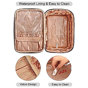 Relavel Travel Makeup Bag, Large Cosmetic Organizer Case Travel Toiletry Storage Train Case for Women and Girls, with Brush Compartment and Easy to Clean Lining, Black