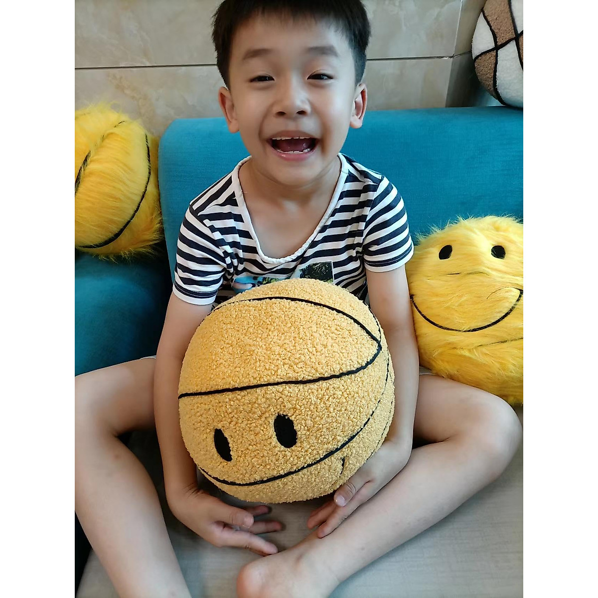 bLwhzfi 11 inch Simple Like-Smile Face Basketball Like-Smile Face Pillow Plush Throw Pillow Gift Home Funny Expression Children's Room Decoration (Cashmere - Yellow)……