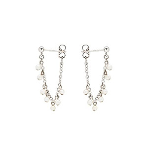 Pura Vida Silver-Plated Pearl Chain Wrap Earrings - Brass Base, Sterling Silver Posts - 1 Pair