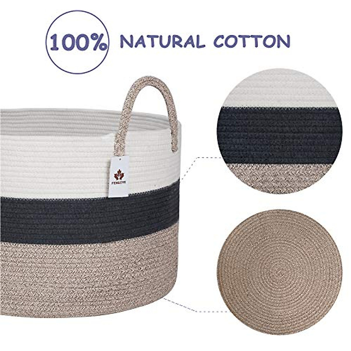 Extra Large Woven Cotton Rope Basket 21.7"X13.8" | XXXL Storage Basket Kid&Baby Clothes Hamper Laundry Bin Nursery with Handles for Toys,Towels,Pillows-Decor Blanket Basket Living Room