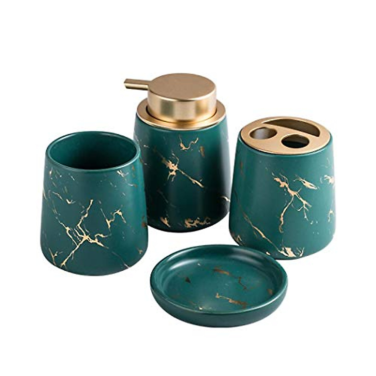 Bathroom Accessories Set Complete, 3 or 4 Ceramic Marble Pattern Bathroom Sets Accessories Bath Accessories Set with Soap Dispenser, Toothbrush Holder, Tumbler, Soap Dish (Matte White（Four Piece）)