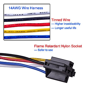 Ulincos Auto Relay U1914 with 14AWG Wire Harness, 12V DC 30/40A SPDT 5-Pin (Pack of 2)
