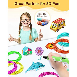 24 Colors 3D Pen PLA Filament Refills, 1.75mm Premium Printing Filament for 3D Printer/3D Pen, Each Color 10 Feet, Total 240 feet, with 2 Finger Caps by Vomika (24)