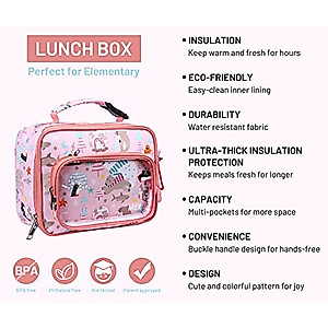 MIER Lunch Bags for Kids Boys Girls Toddlers Cute Insulated Lunch Box Tote School Lunchbox Kit with External Water Bottle Holder/Clear Zipper Pocket (Pink-Marine Animals)