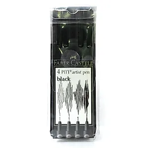Faber-Castell FC167100 Pitt Artists Pen Assortments - Assorted Sizes - Set of 4 - Black