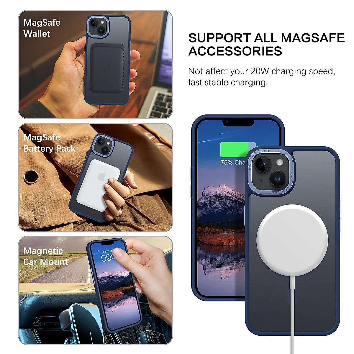 BENTOBEN Magnetic for iPhone 13 Case & iPhone 14 Case [Compatible with Magsafe] Translucent Matte Phone Case iPhone 13/14 Slim Shockproof Women Men Protective Cover for iPhone 13/14 6.1", Navy Blue
