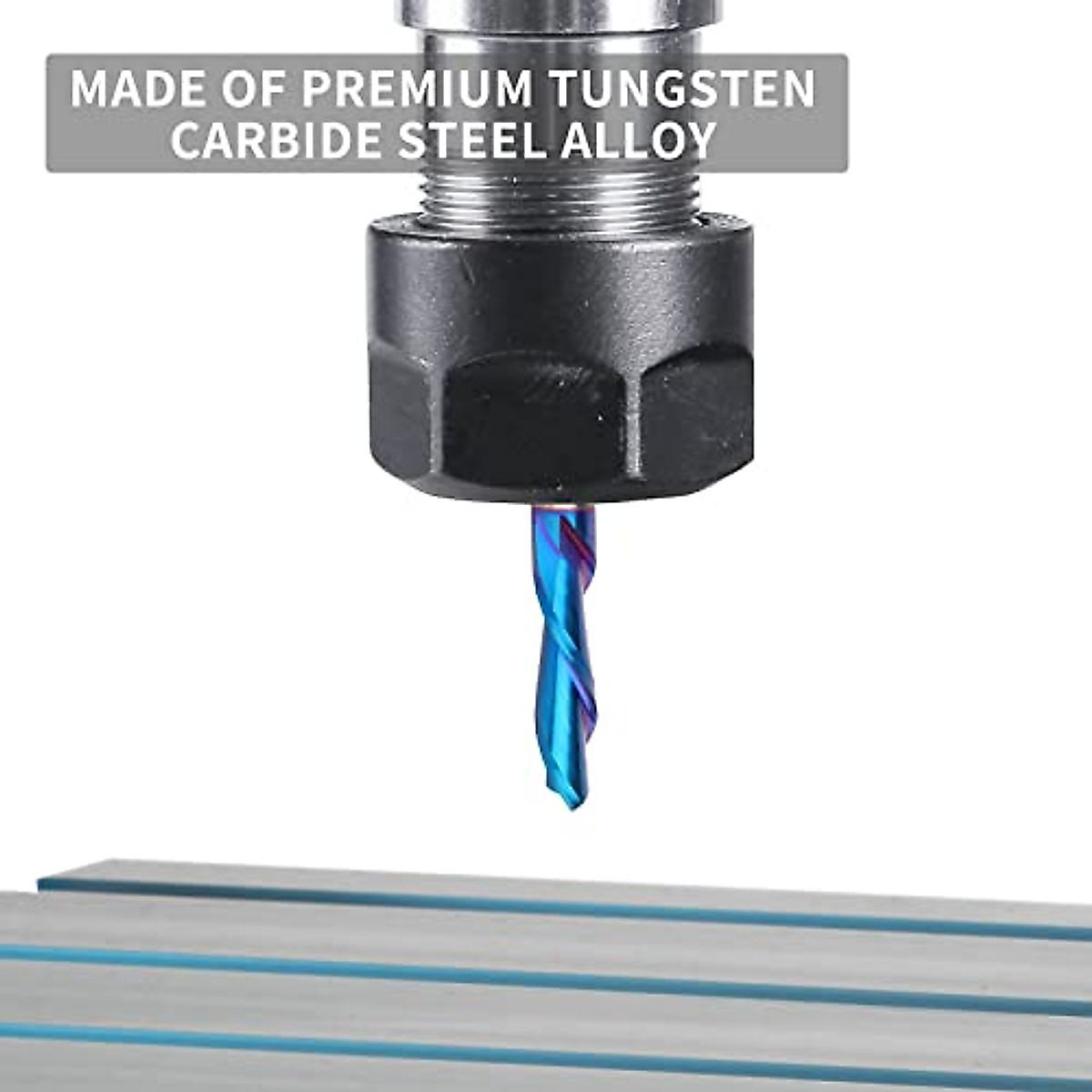 EANOSIC Downcut Spiral Router Bits 1/4 inch Shank, 1/4 inch Cutting Diameter Solid Carbide with Nano Blue Coating CNC Router Bits End Mill for Wood Cut, Carving