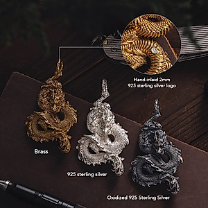 COPPERTIST.WU Dragon Pendant Necklace for Men丨Cool Gothic Punk Brass Dragon Head Animal Charm