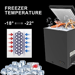 3.5 CU.FT Chest Freezer, Portable & Compact Freezer with Adjustable thermostat, for Meat, Vegetable, and Drinks, Home/Camping/Party, (Black), Chrome