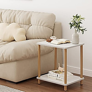 Fixwal Rack Wooden Nightstand Side Table 2-Tier Tall End Table with Storage White Bedside Table for Living Room Bedroom Office No-Tool Assembly