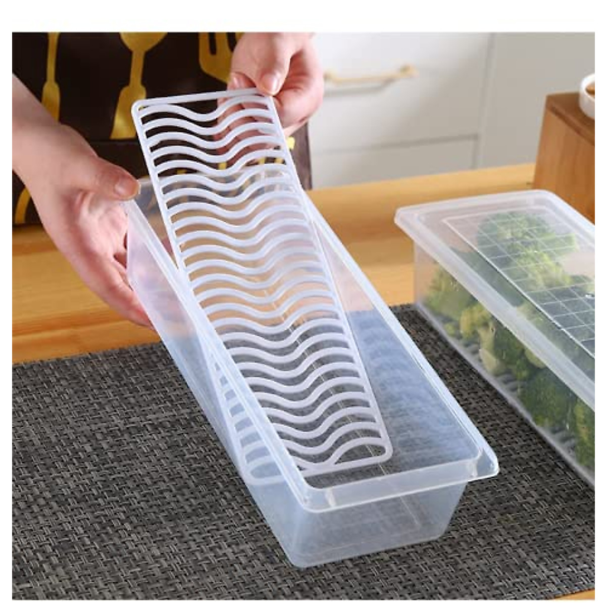 ninesung 8 Pieces Food Containers Storage For Fridge,1.5L Plastic Food Storage Containers With Removable Drain Plate and Lids, Refrigerator Organizer Bins Fruit Storage Containers For Fridge Storage