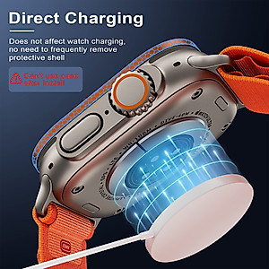 WSKEN for Apple Watch Ultra Screen Protector 49mm, 9H Tempered Glass + Titanium Alloy Frame, Lightweight Protective Glass Film for iWatch Ultra 2 Pack, Orange