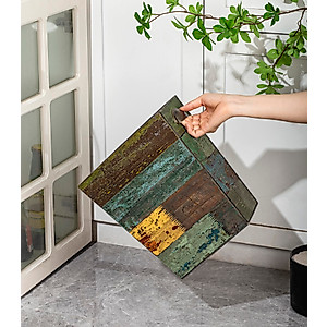 TIMRIS Small Wood Trash Can Wastebasket, Farmhouse Rectangular Garbage Can Waste Basket, Rustic Distressed Boho Wooden Trash Recycling Bin with Metal Handles, Reclaimed Wood Storage Basket (Random)