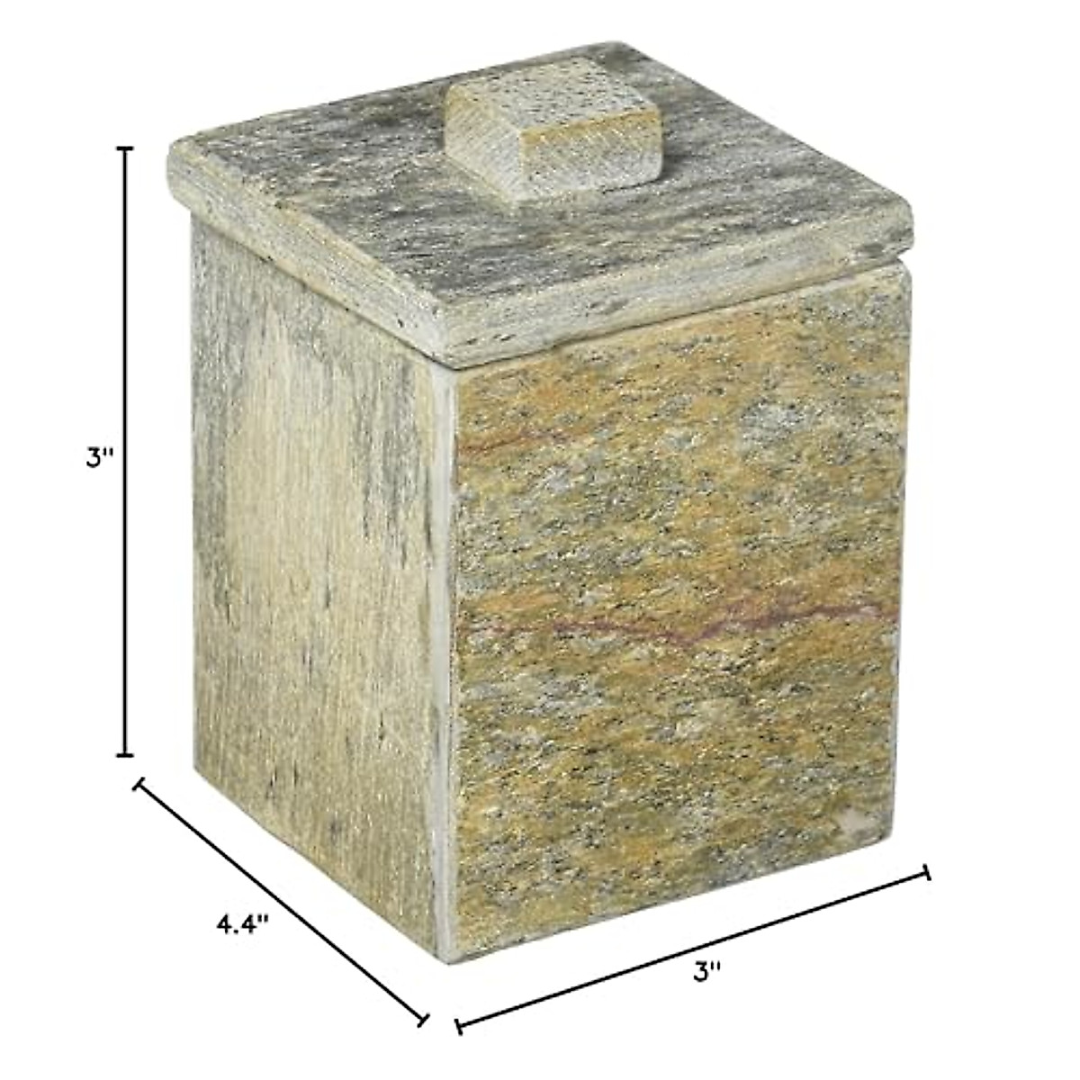 Creative Home Natural Slate Stone Cotton Ball Swab Holder Canister Jar for Cotton Rounds, Balls, Makeup Sponges, Bathroom Vanity Counter Top Storage Organizer