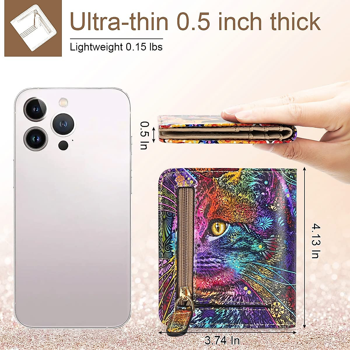 APHISON Womens Wallet, Slim Small Wallet for Women RFID Wallet Women Cartoon Microfiber Leather with ID Credit Card Holder Zipper Coin Pocket Bifold Compact Wallet Cat