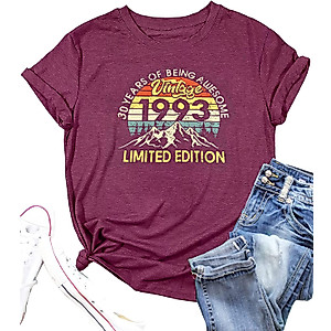 Women 30th Birthday Shirts Vintage 1993 Bday Party Tank Tops 30 Years of being Awesome Funny Saying Short sleeve Tee Tops