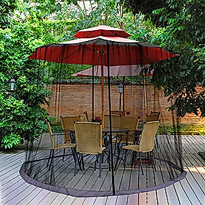 FEPITO Patio Umbrella Mosquito Netting with 2 Doors for 7.5FT to 11FT Outdoor Offset Umbrellas Table Screen Accommodate Up to 8 People(Not Include Umbrella)